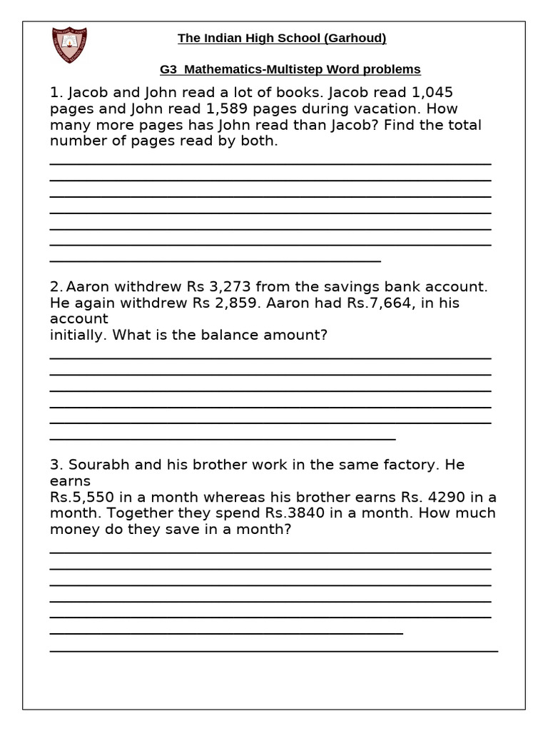 GR 3 - Worksheet-Multistep Word Problems-16 | PDF