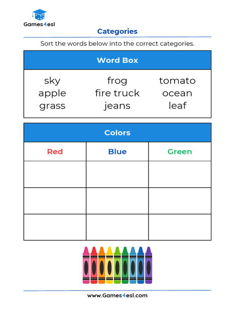 Grade 1 Sorting Into Categories Worksheet Colors | PDF