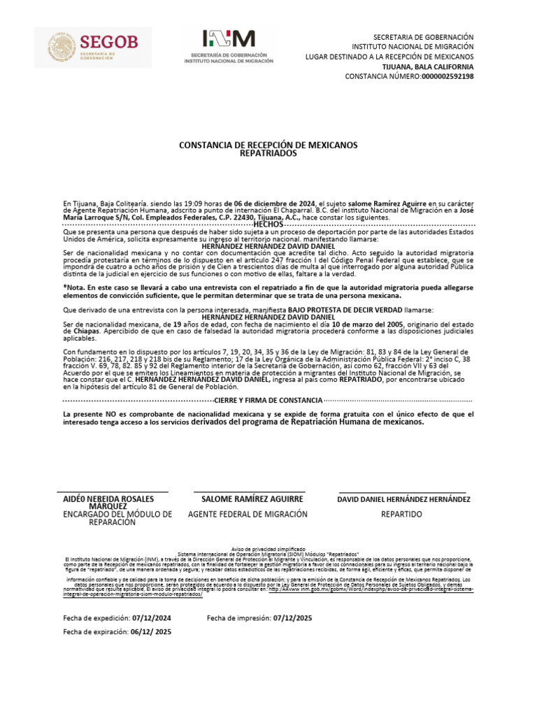 Constancia de Recepción de Mexicanos 3 | PDF | México