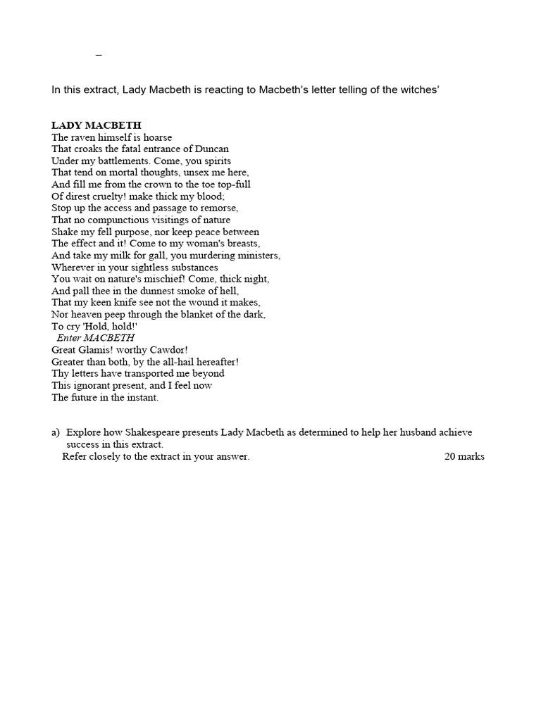 Lady Macbeth Act 1 Scene 5 - Year 11 Homework | PDF
