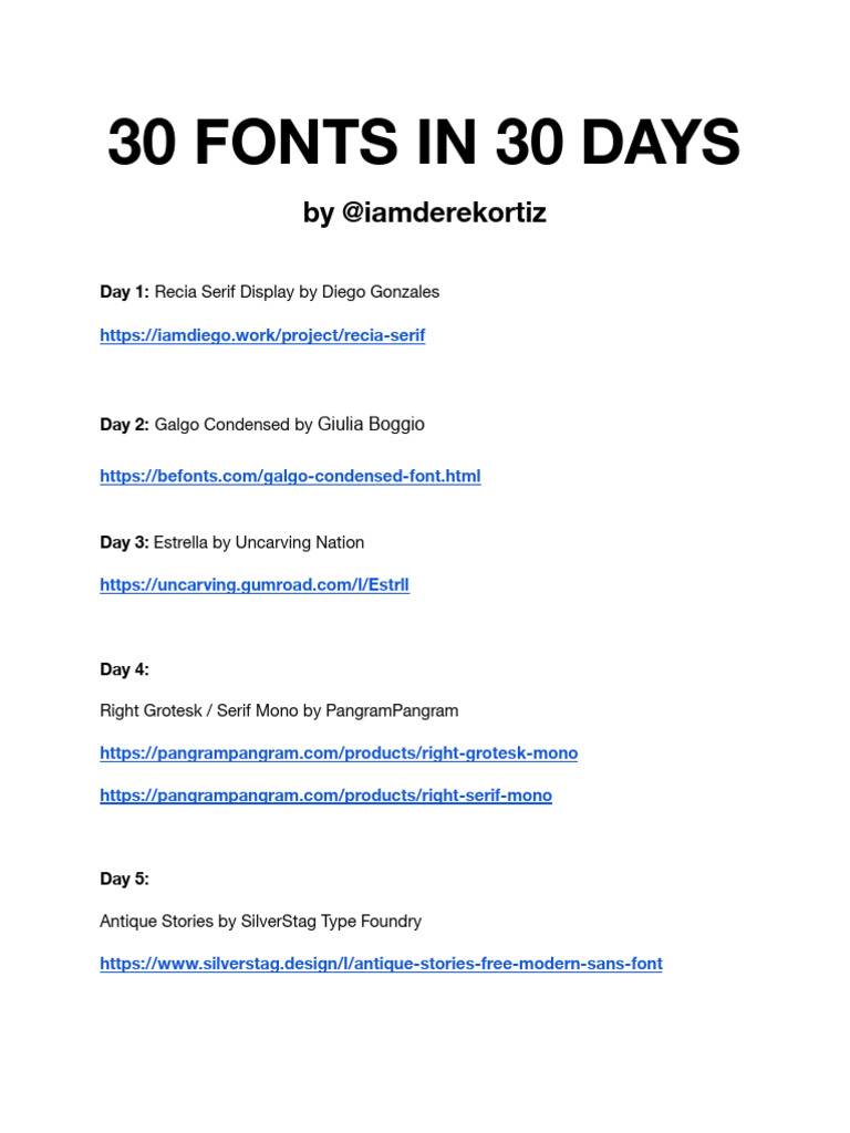 30 FONTS IN 30 DAYS | PDF | Printing | Written Communication