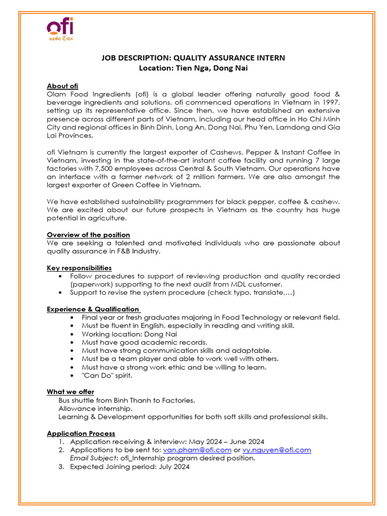 JD - Quality Assurance Intern | PDF | Vietnam