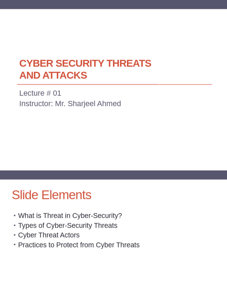 Cyber Security - Lecture 1 - Threats and Attacks | PDF | Security | Computer Security