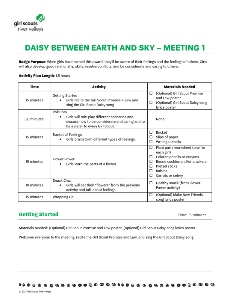 Daisy Journey Between Earth and Sky Activity Plan 1 | PDF