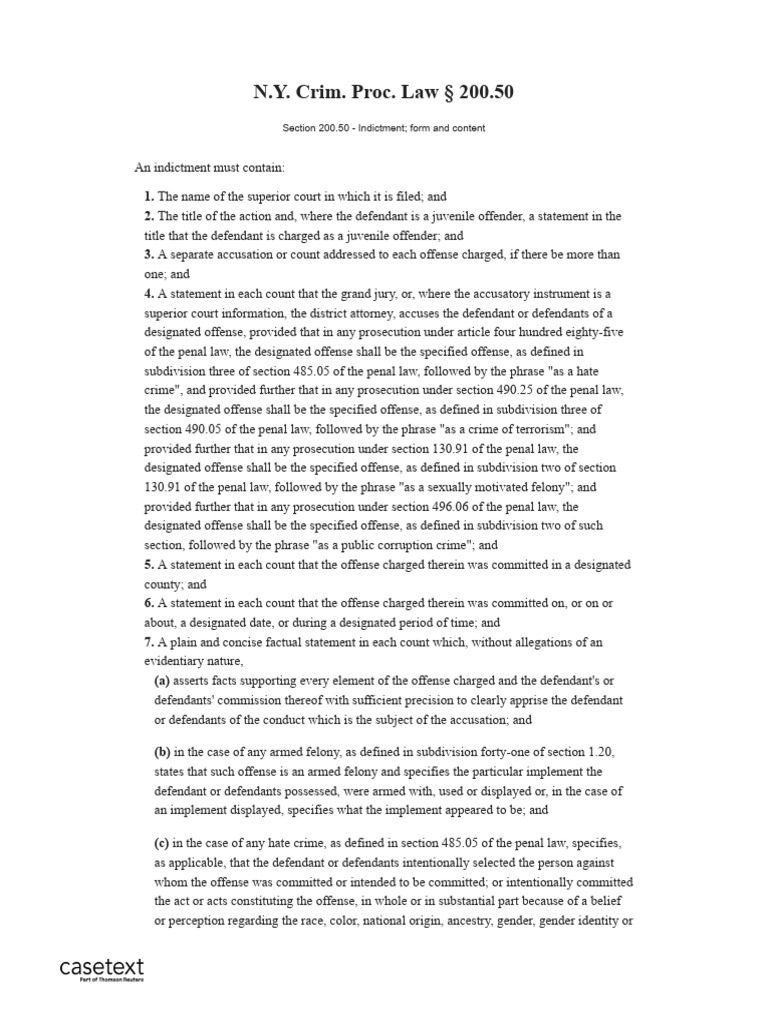 Section 200.50 - Indictment; form and content | PDF | Indictment | Crimes