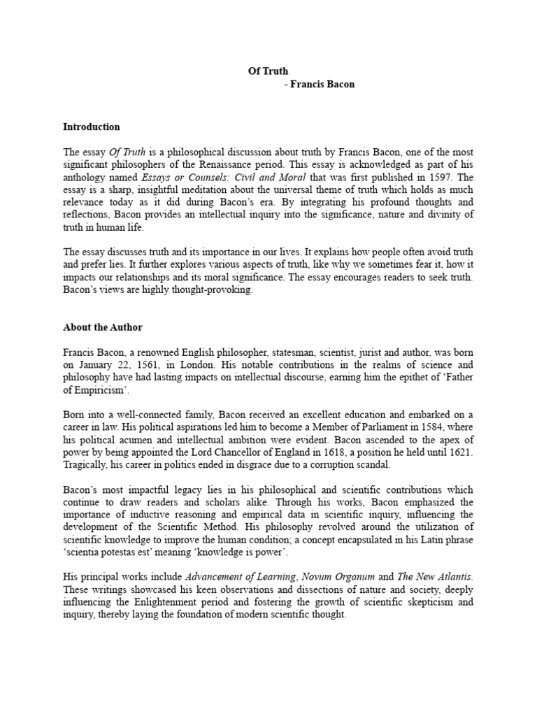 Understanding Prose (Essay) | PDF | Truth | Francis Bacon