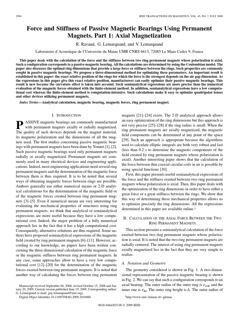 Force and Stiffness of Passive Magnetic Bearings Using Permanent ...