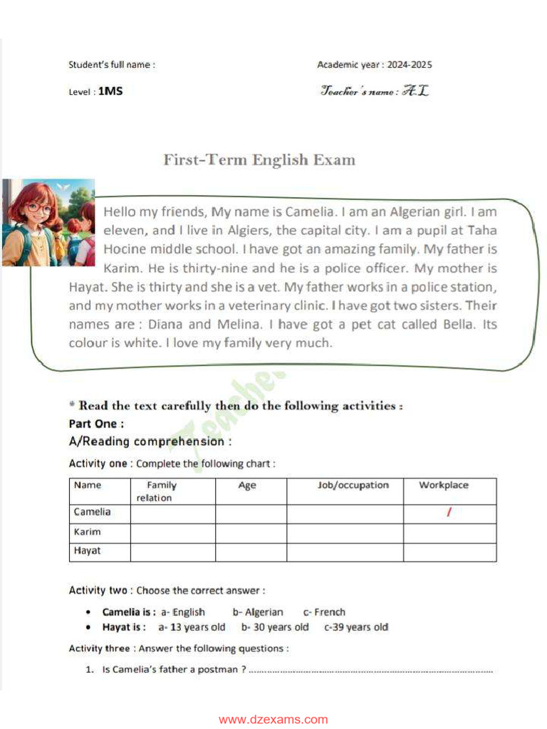 Dzexams 1am Anglais 449309 | PDF