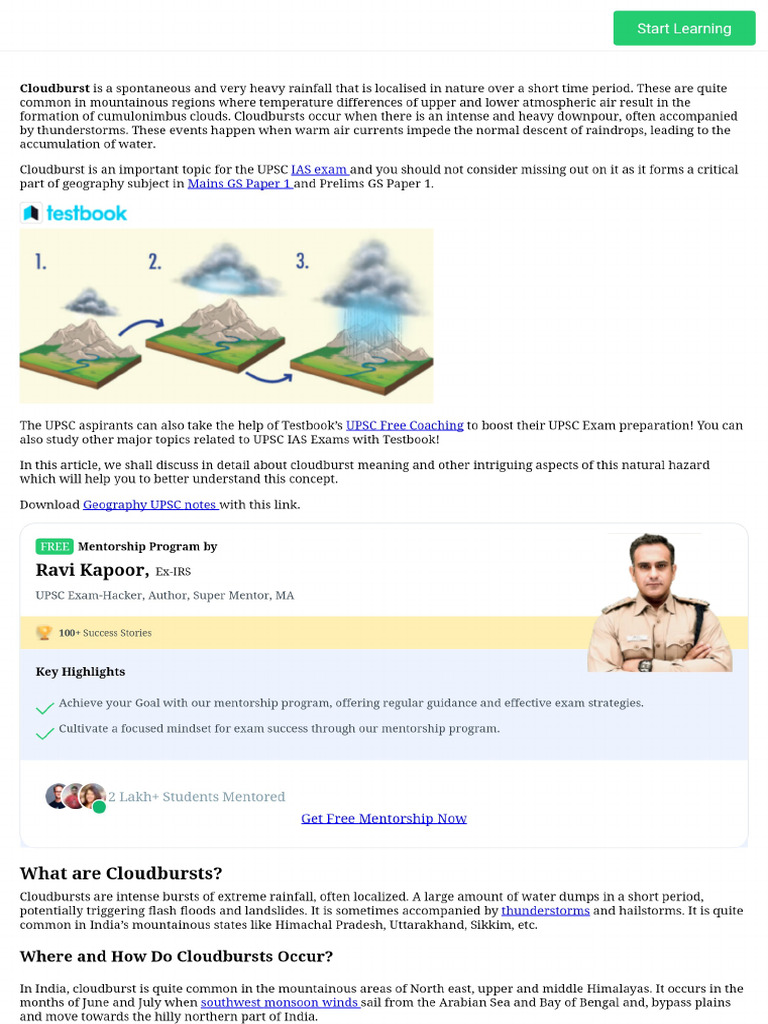 What Is Cloudburst - Meaning, Causes, Effects & More - UPSC | PDF