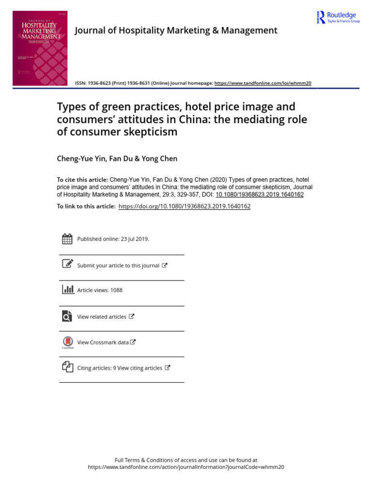 Types of Green Practices Hotel Price Image and Consumers Attitudes in ...