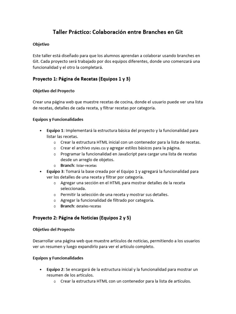 Taller Práctico Branches GIT | PDF | HTML | Página web