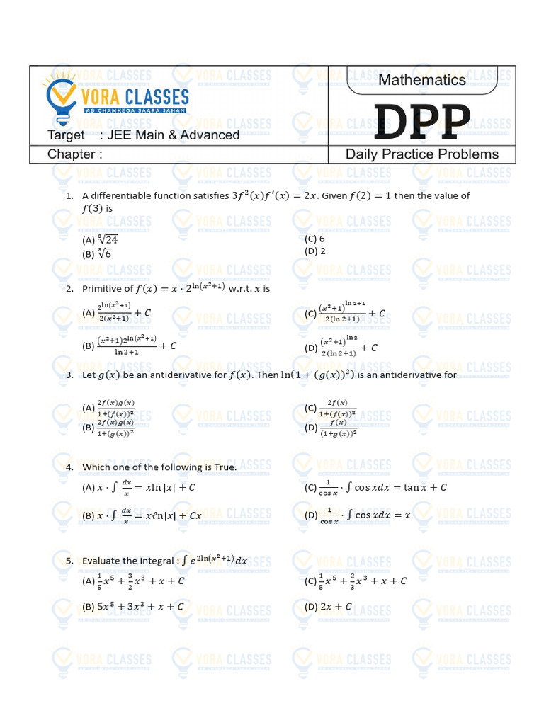 Maths Indefinite Integration DPPs | PDF | Mathematical Relations | Area