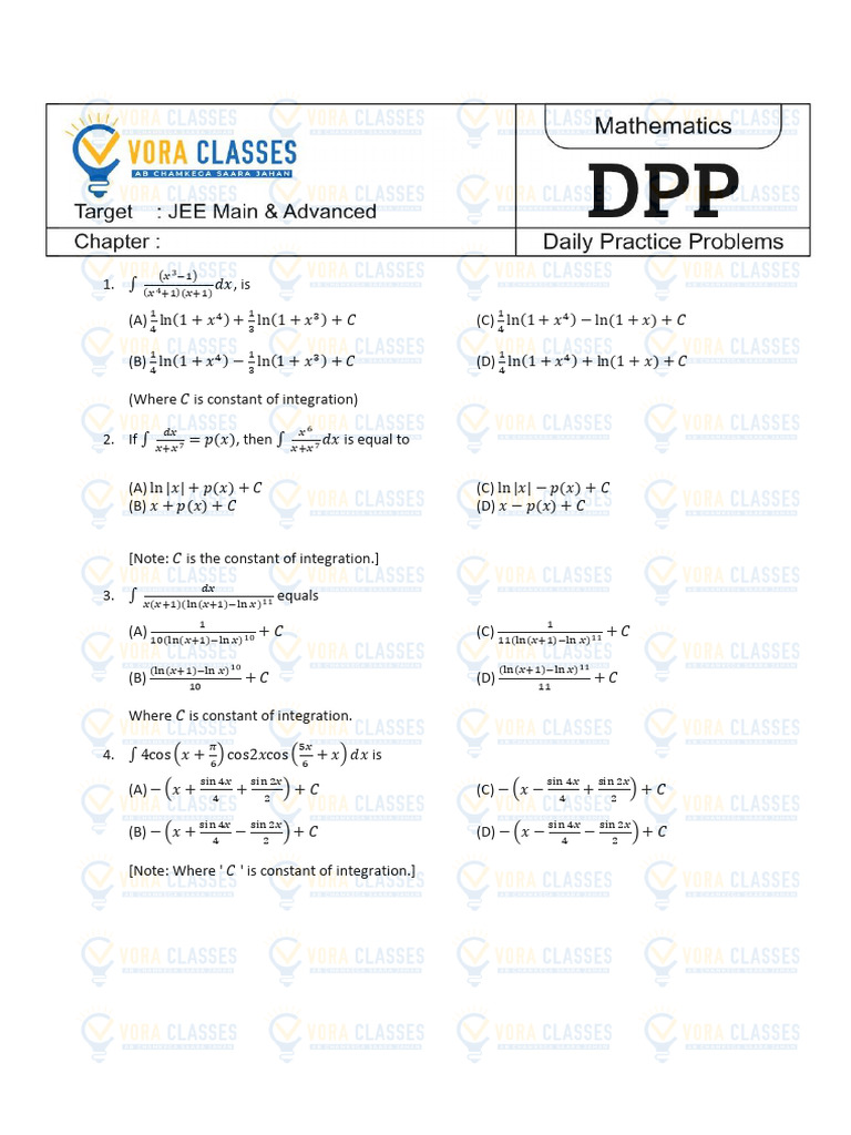 Maths Indefinite Integration DPPs | PDF | Mathematical Analysis | Calculus