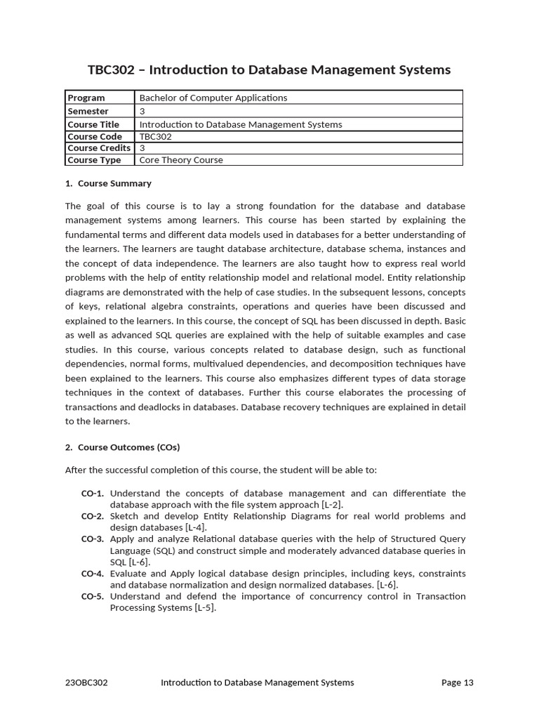 BCA - 3rdsem - TBC302 - Introduction To Database Management Systems ...