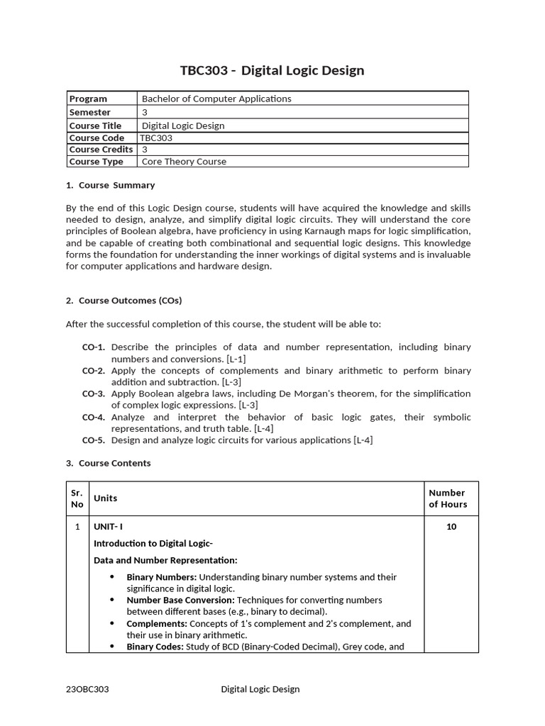 BCA 3rd Sem TBC303 Digital Logic Design | PDF | Logic Gate | Boolean ...