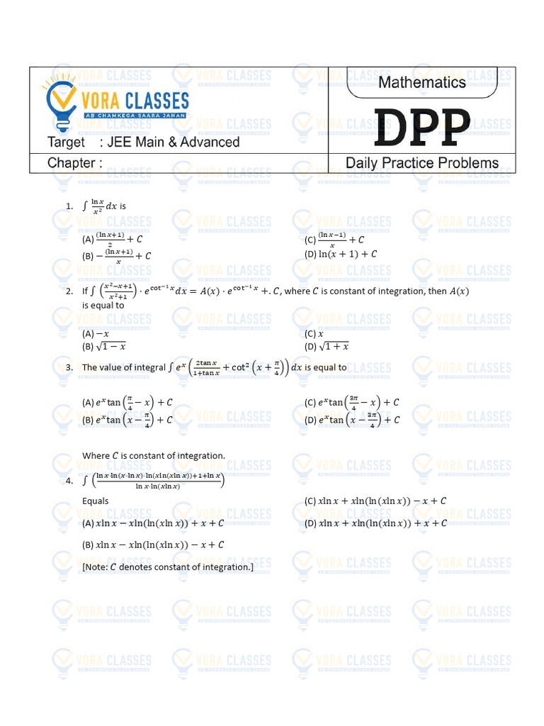 Maths Indefinite Integration Dpps Pdf Area Mathematical Analysis 1525