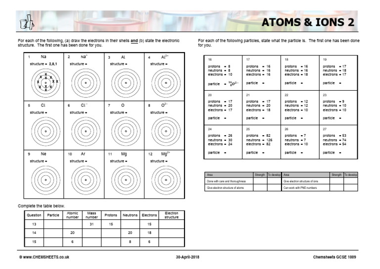 Chemsheets-GCSE-1009-Atoms-and-ions-2 | PDF | Proton | Neutron