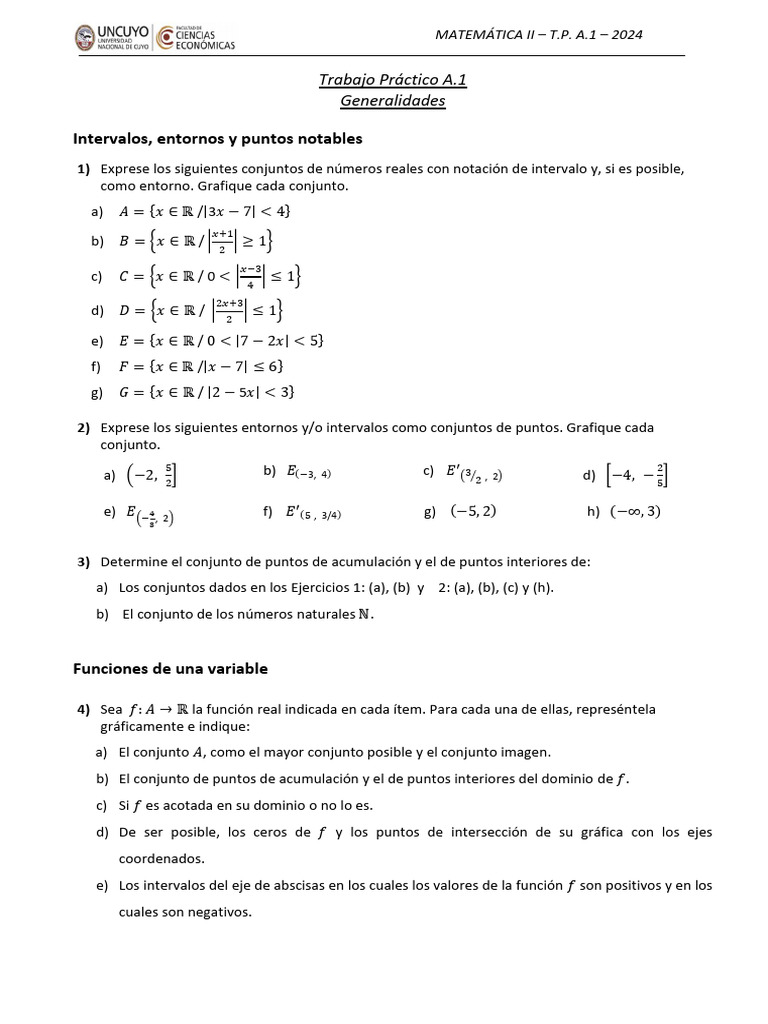 Intervalos, Entornos y Puntos Notables: Trabajo Práctico A.1 Generalidades | PDF | Intervalo ...