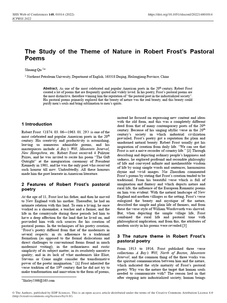 The_Study_of_the_Theme_of_Nature_in_Robert_Frosts | PDF | Poetry | Beauty