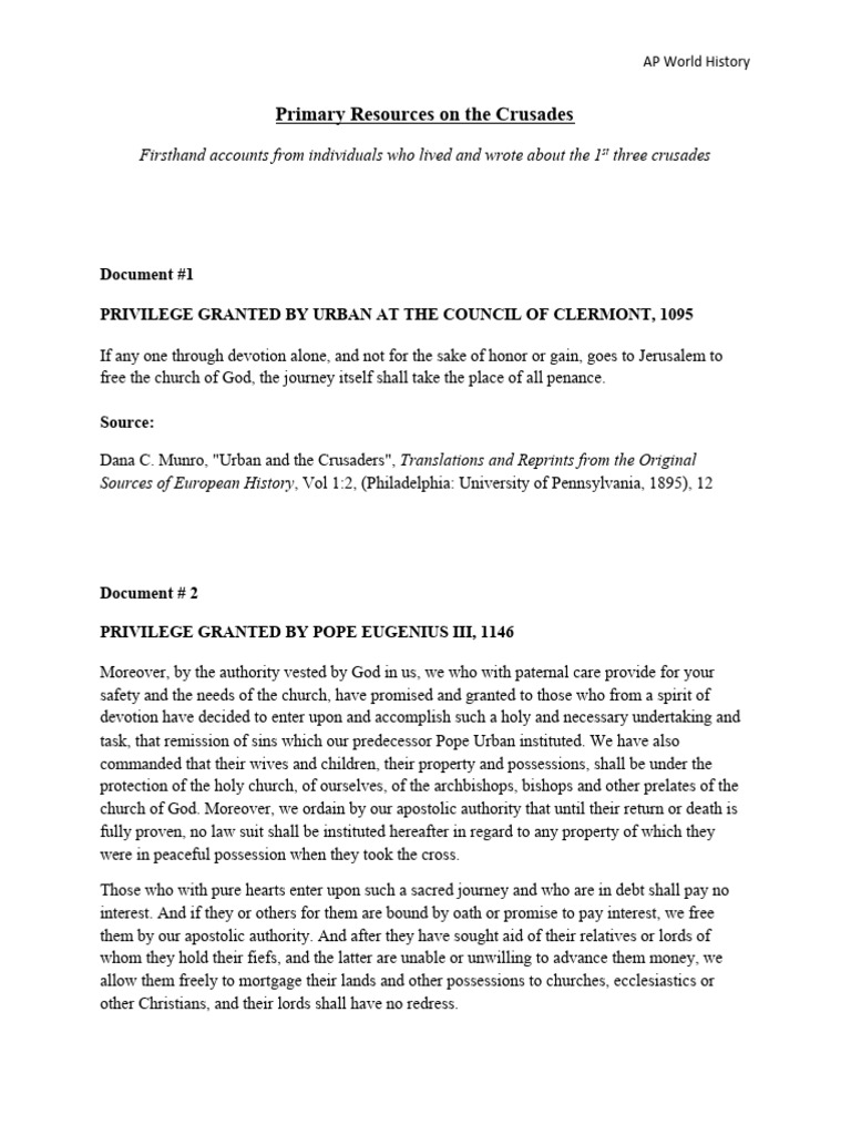 Primary Resources On The Crusades DL | PDF | Crusades | Jesus