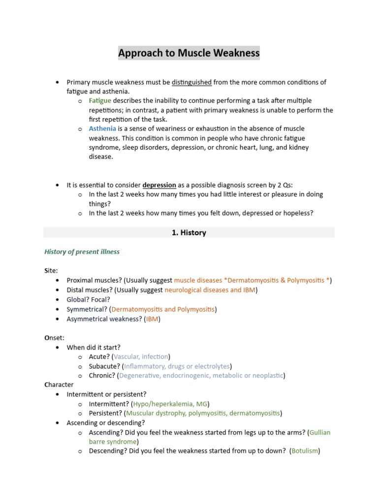 Approach to muscle weakness copy | PDF | Weakness | Medical Specialties
