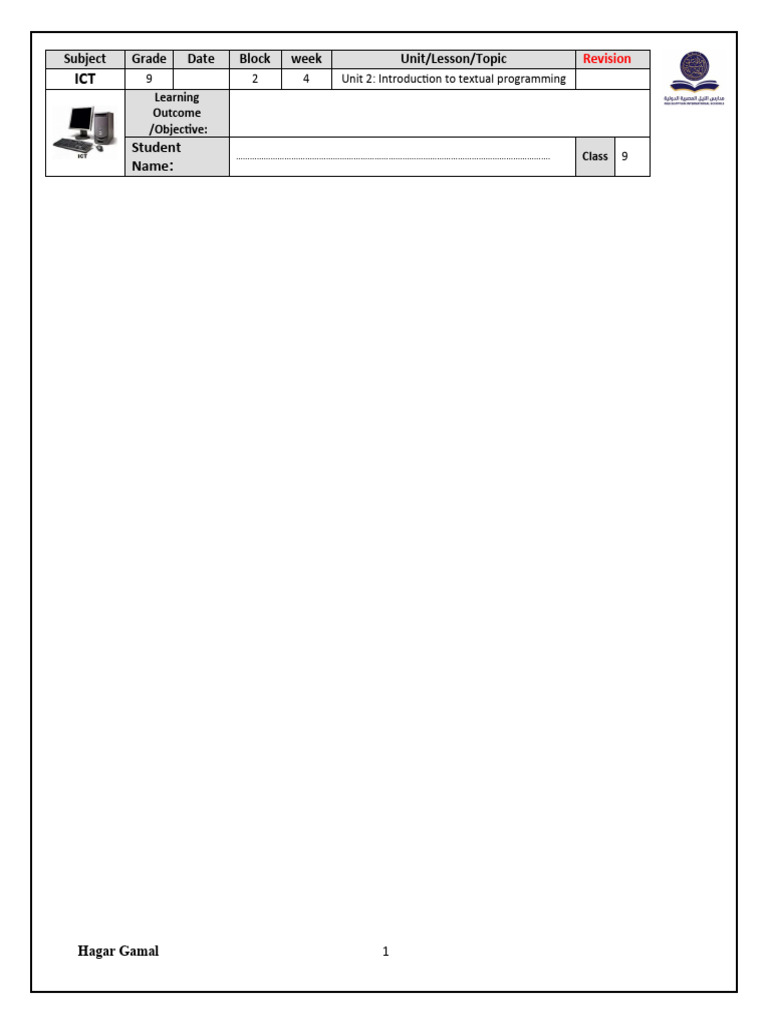 ICT Grade9 B2 W4 U2 RevisionSheet1 Extra (October) | PDF | Data Type | Python (Programming Language)