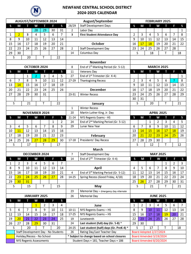 Newfane School Calendar 2024-2025 | PDF | Observances | Holidays