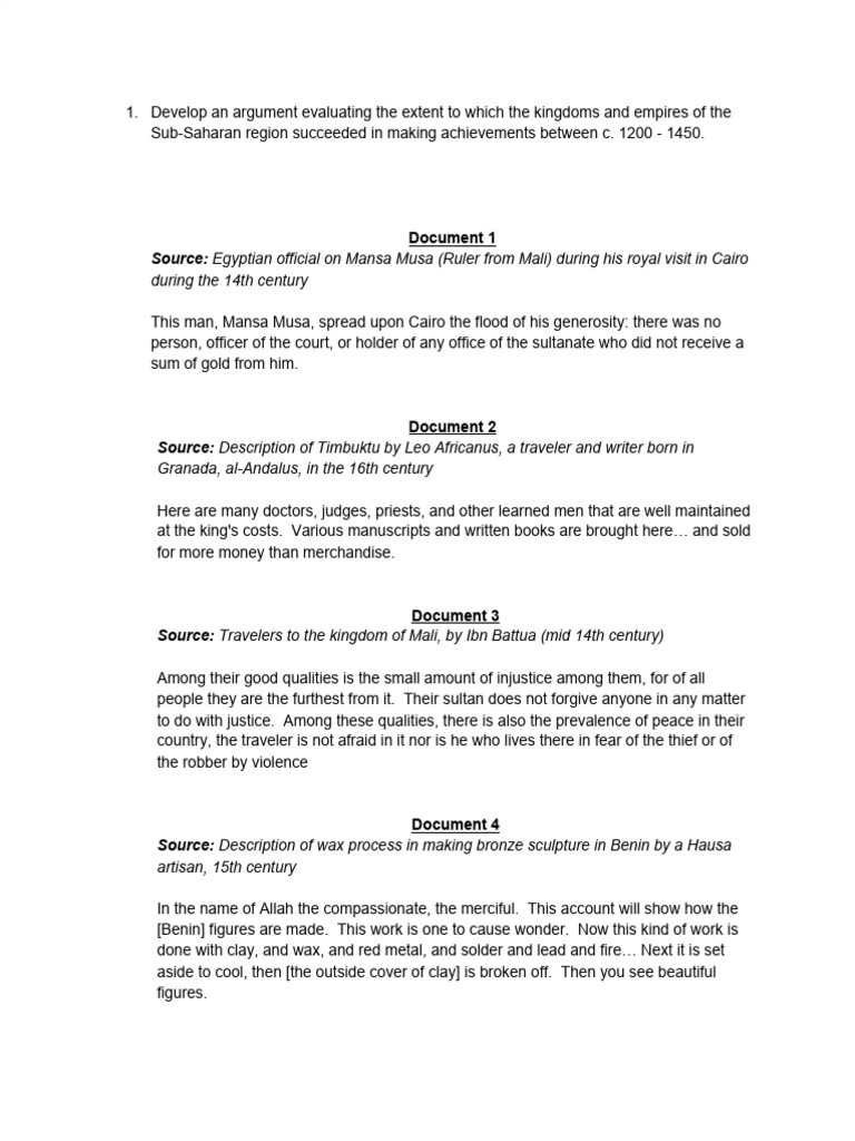 Sub-Saharan Achievements 1200-1450 | PDF | Africa