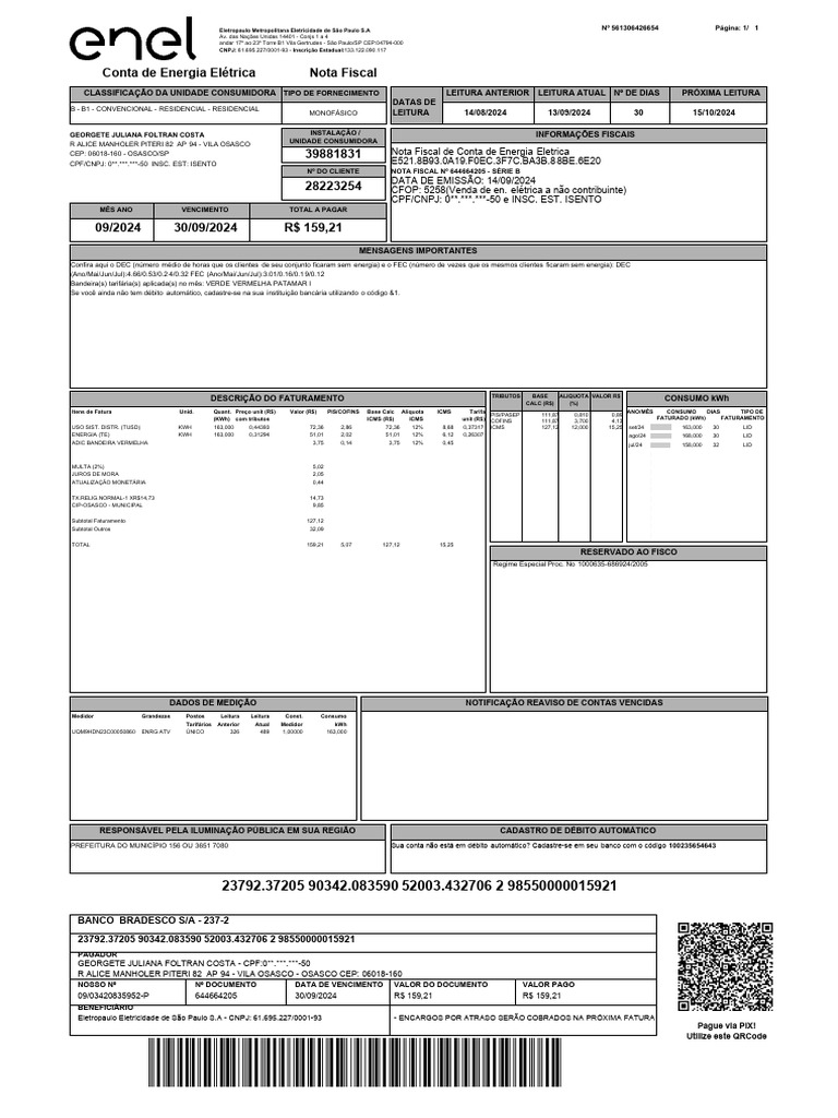 fatura enel | PDF | Tecnologia bancária | Pagamentos