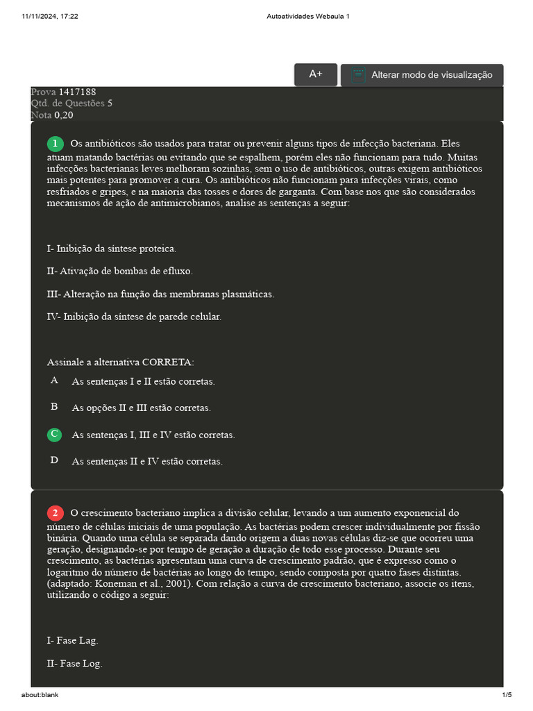 Autoatividades Webaula 1 | PDF | Vírus | Fungo