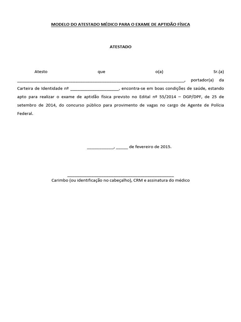 Modelo Do Atestado m Dico Para o Exame de Aptid o f Sica | PDF