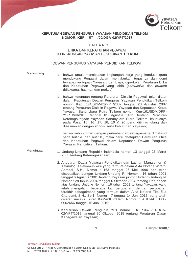SDGs 17 10 SK YPT No 0372 Etika Dan Kepatuhan Pegawai Di Lingkungan YPT | PDF