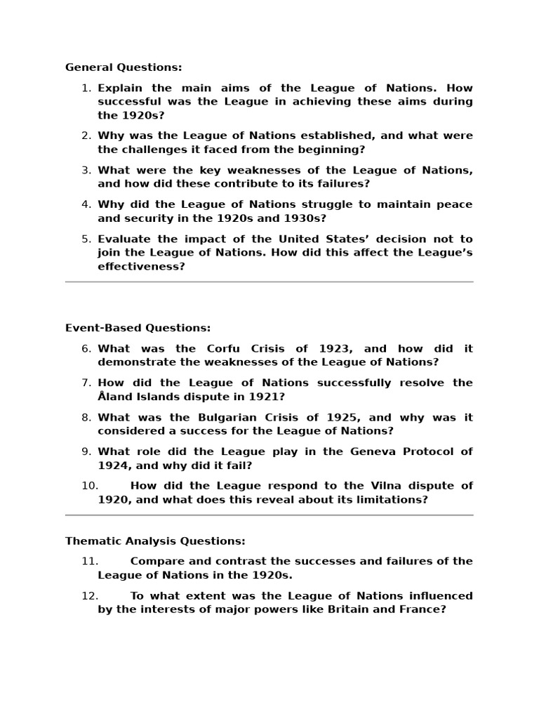 League of Nations - General Questions | PDF | League Of Nations