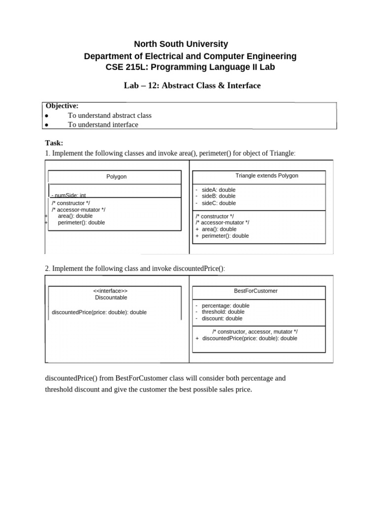 Lab Manual - Lab 12-Abstract Class & Interface (2) | PDF