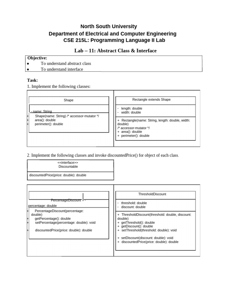 Lab Manual - Lab 11-Abstract Class & Interface (1) | PDF