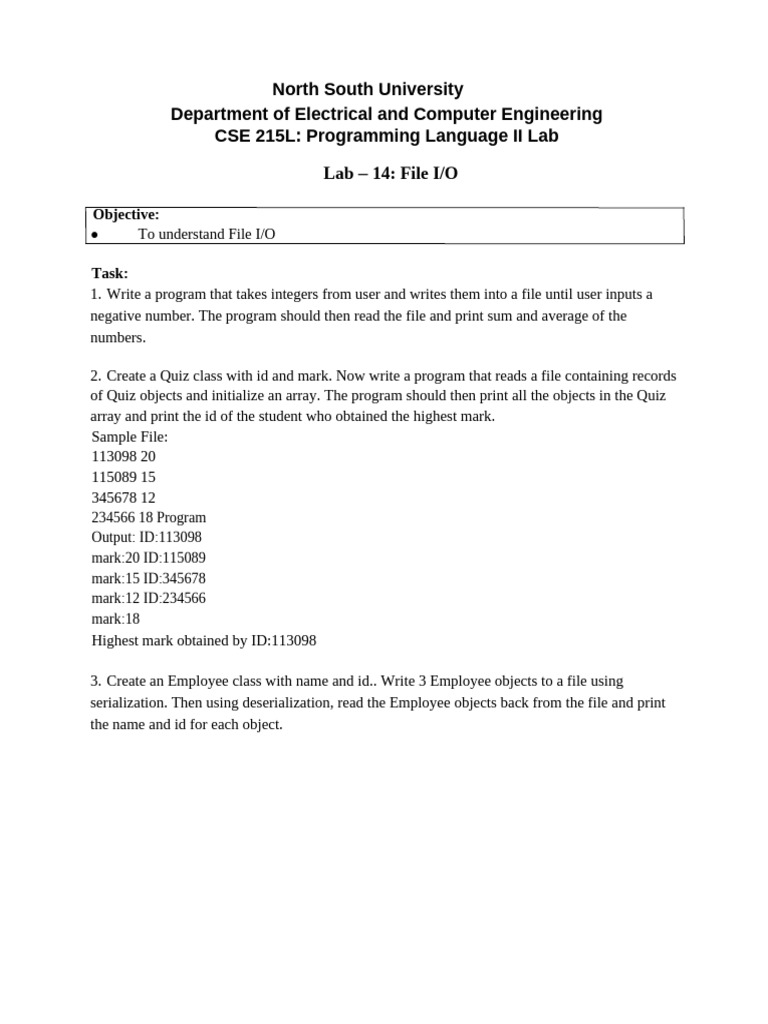 Lab Manual - Lab 14-File IO | PDF