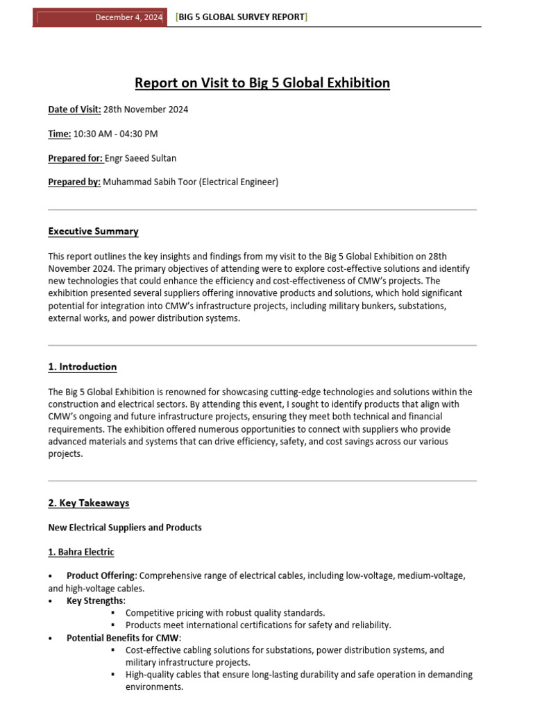 Report on Big 5 Visit | PDF | Efficient Energy Use | Infrastructure