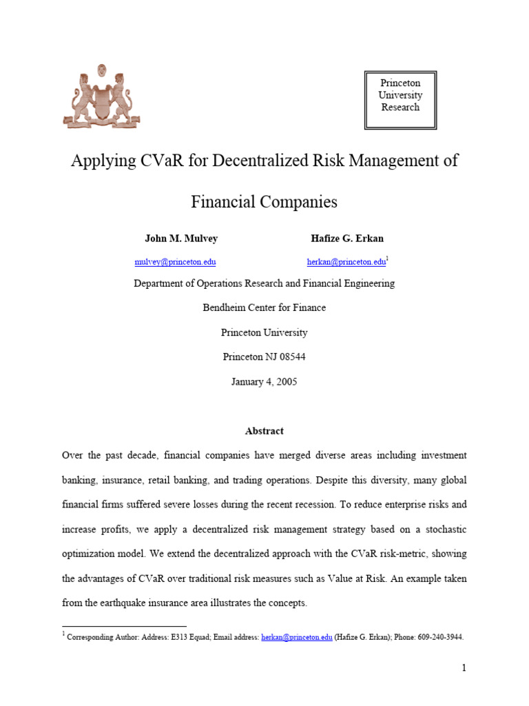 Applying CVaR For Decentralized Risk Man | PDF | Value At Risk | Risk
