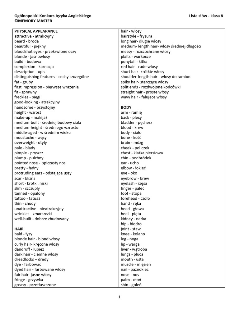 MEMORY MASTER - slowka | PDF