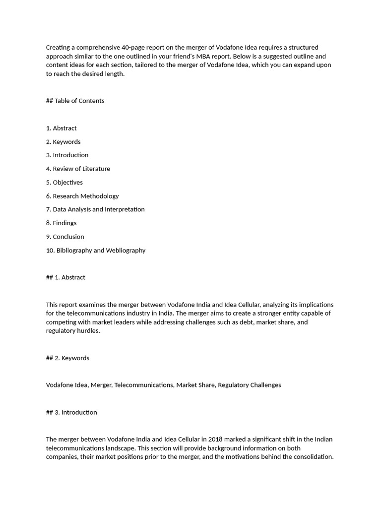 Vodafone Idea Merger Analysis Report | PDF | Mergers And Acquisitions | Swot Analysis