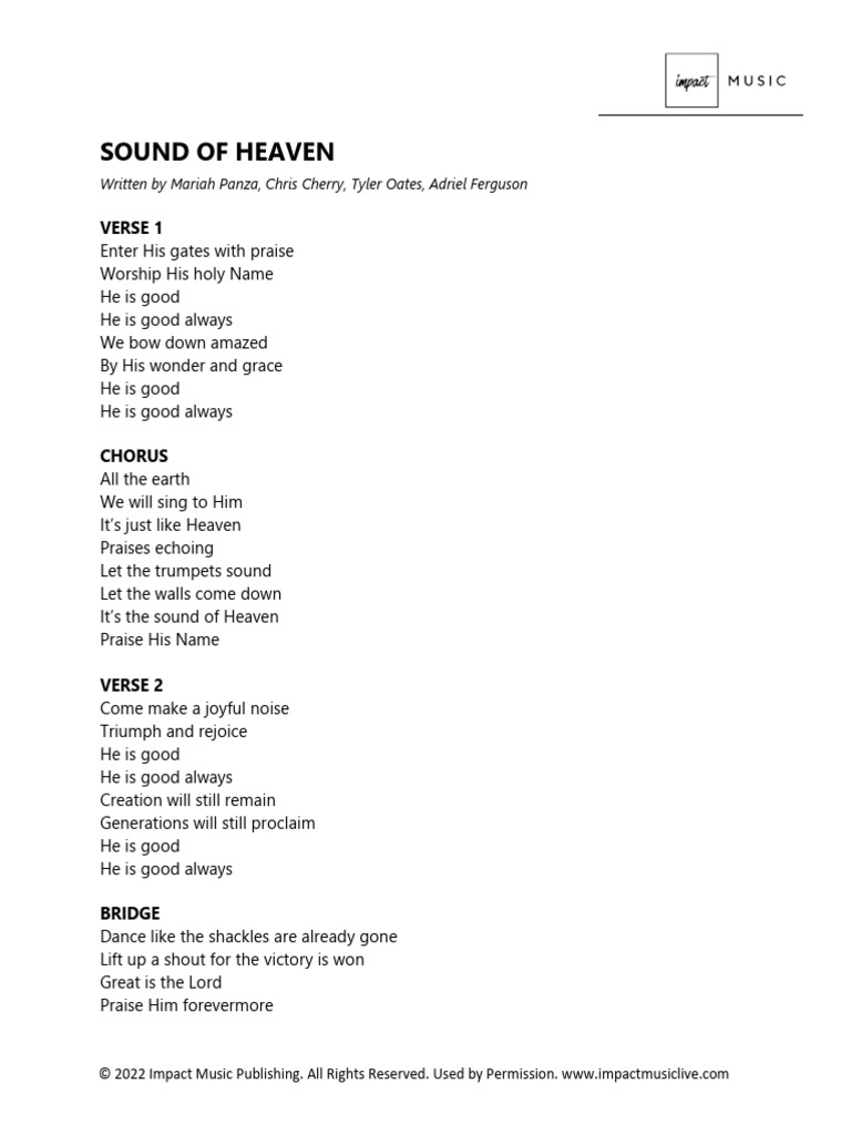 Sound of Heaven Worship Lyrics | PDF