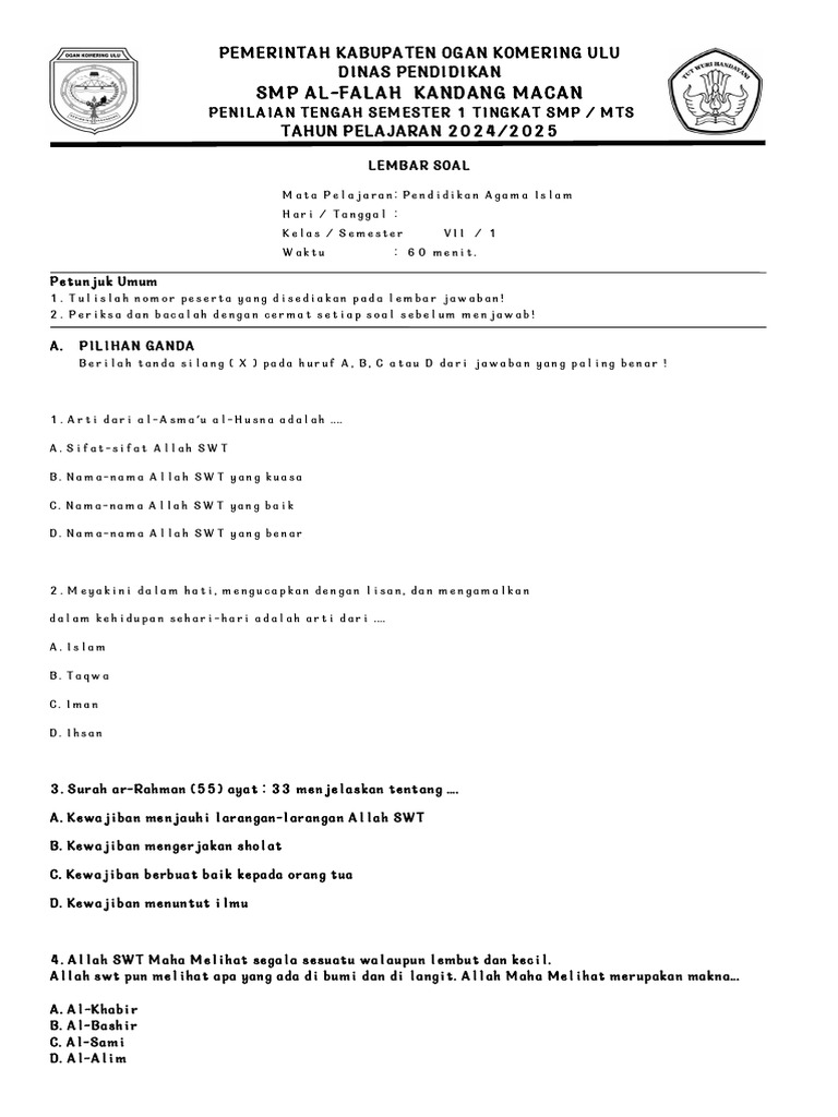 Soal PAI Kelas VII | PDF