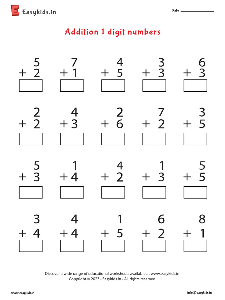 Addition 1 Digit Numbers | PDF