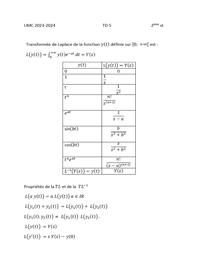 Transformée de Laplace : Exercices et Propriétés | PDF | Objets ...