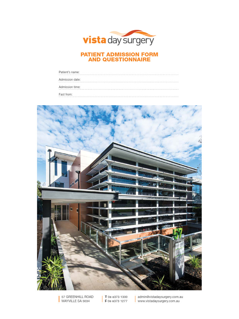 VDS Patient Admission Form V5 | PDF | Surgery | Patient