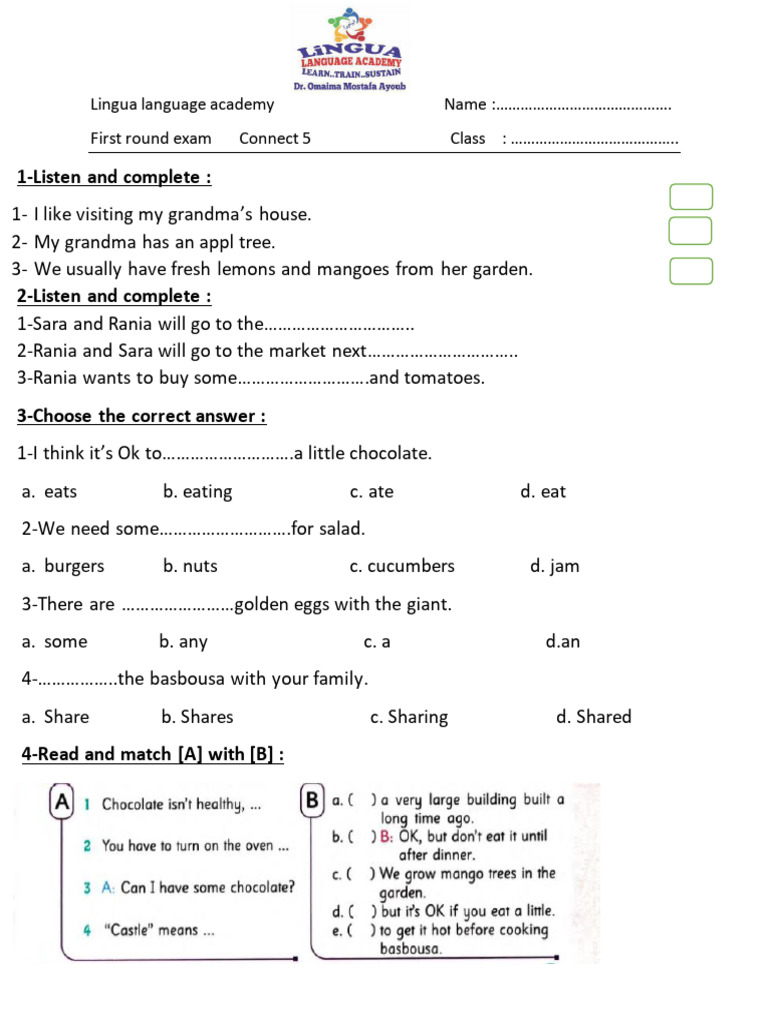 Lingua exam Connect 5 1st round (1) | PDF