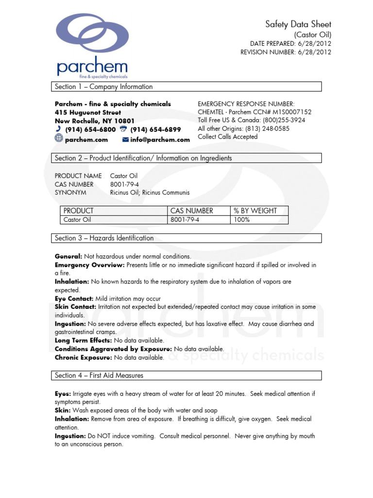 castor oil msds | PDF | Firefighting | Chemistry