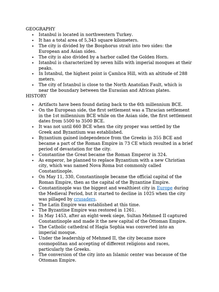 Istanbul Geography | PDF | Istanbul | Constantinople