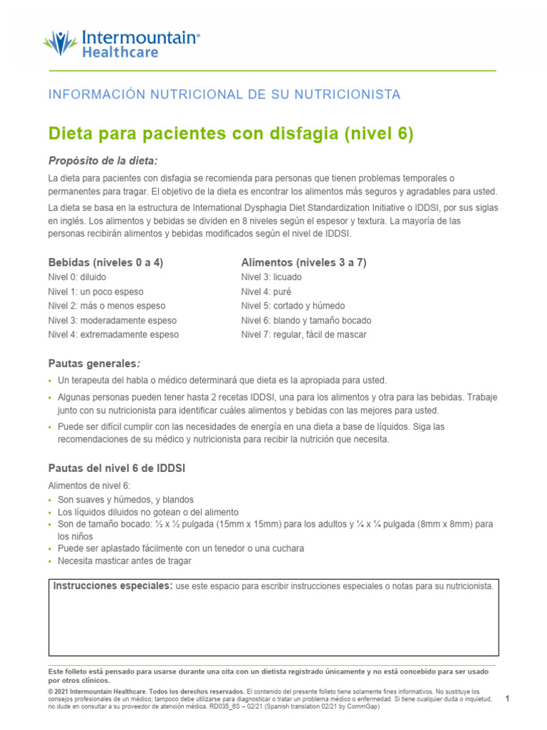 Dysphagia Diet IDDSI Level 6 Food List Spanish | PDF | Cereales | Alimentos