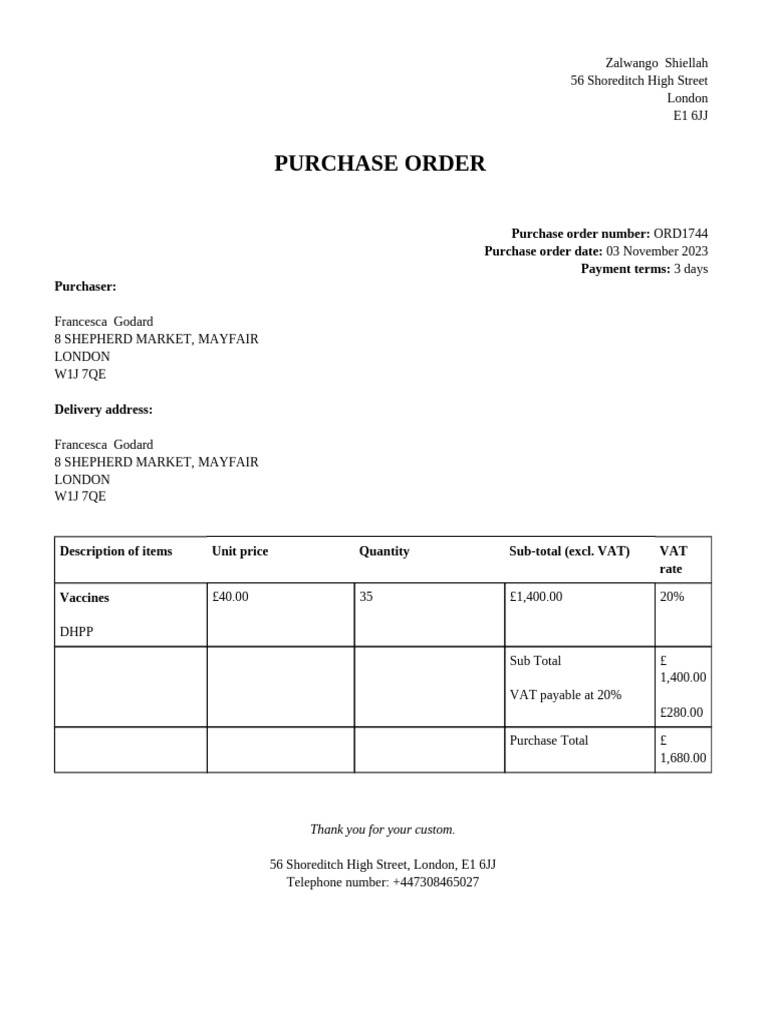 Purchase Order Template | PDF